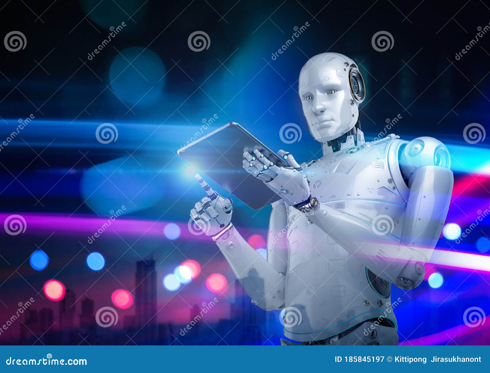 Cyborg with tablet stock illustration. Illustration of humanoid - 185845197