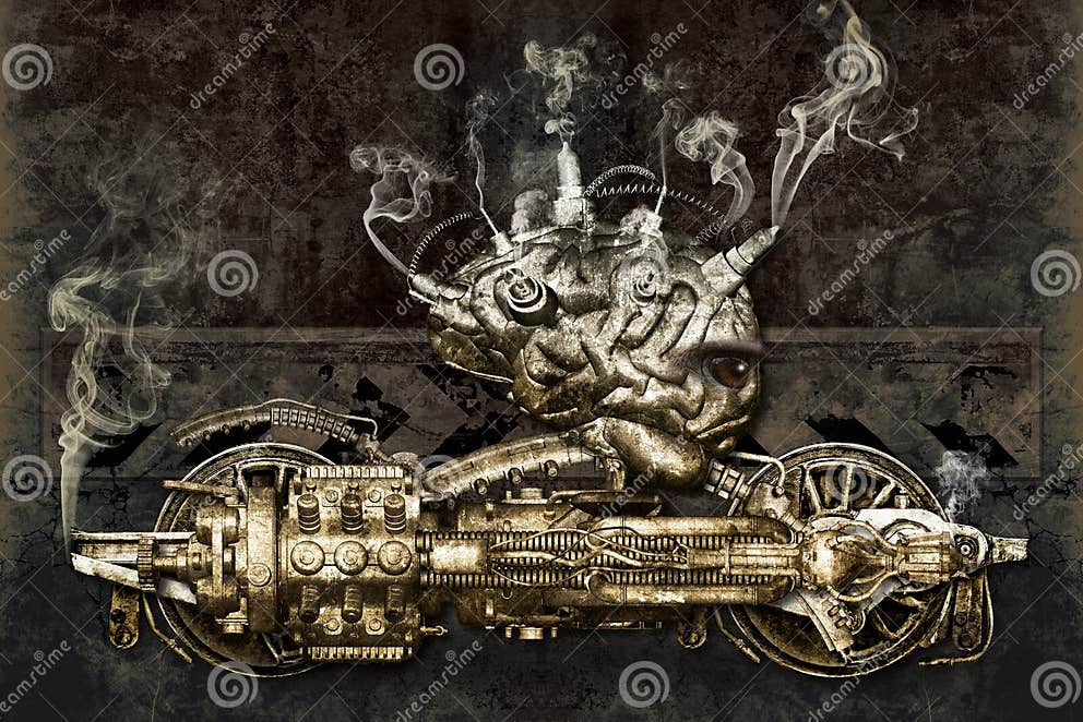 Cyborg takes a break stock illustration. Illustration of haltestelle ...