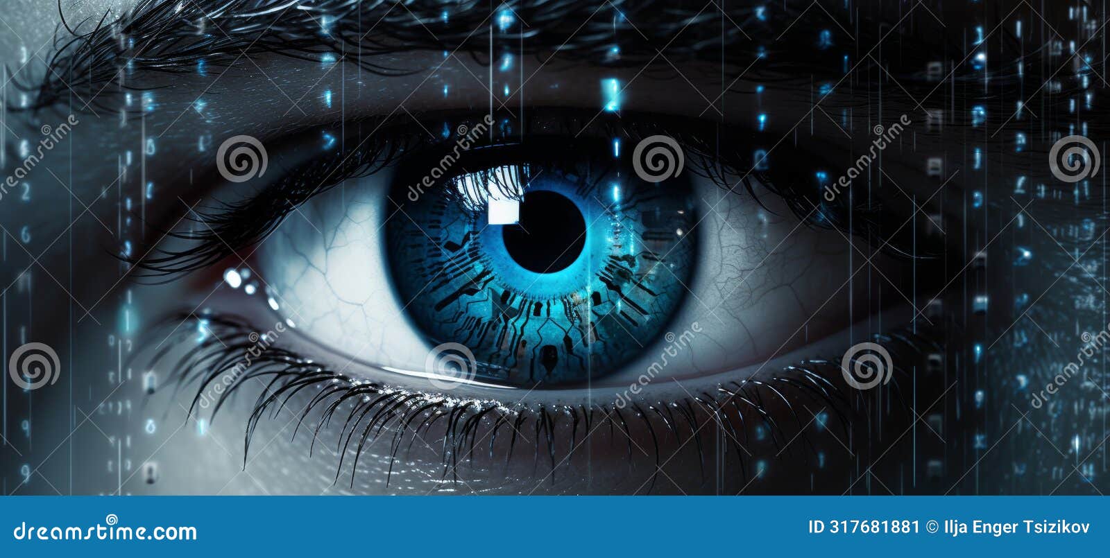 Cyborg Vision Hacker or Ai Robot Eye in Dark Tech Space on Digital ...