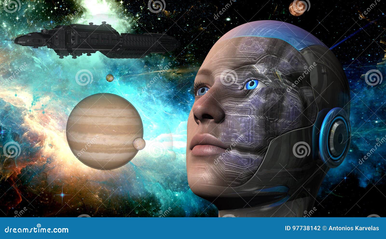 Cyborg Woman Wearing Modern Clothes In Futuristic Nightclub. Cyberpunk ...