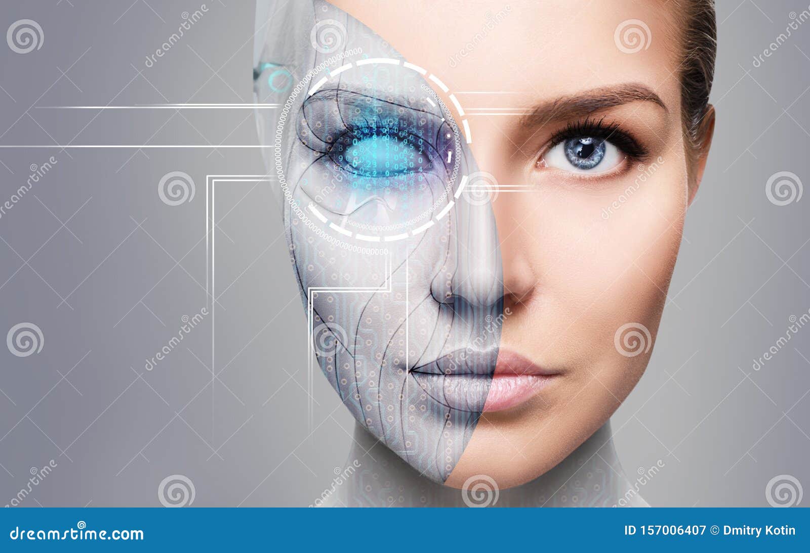 Cyborg Woman with Machine Part of Her Face. Stock Illustration ...
