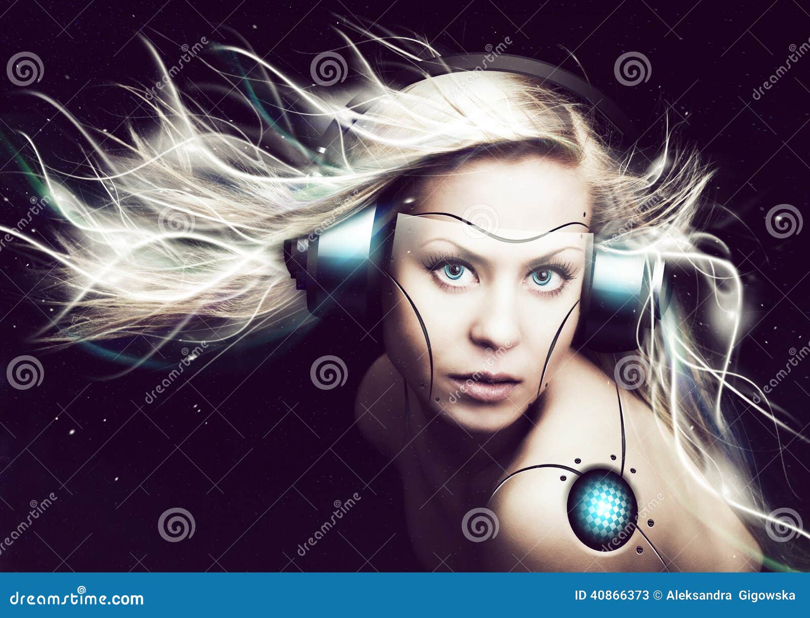 Cyborg Woman Wearing Modern Clothes In Futuristic Nightclub. Cyberpunk ...