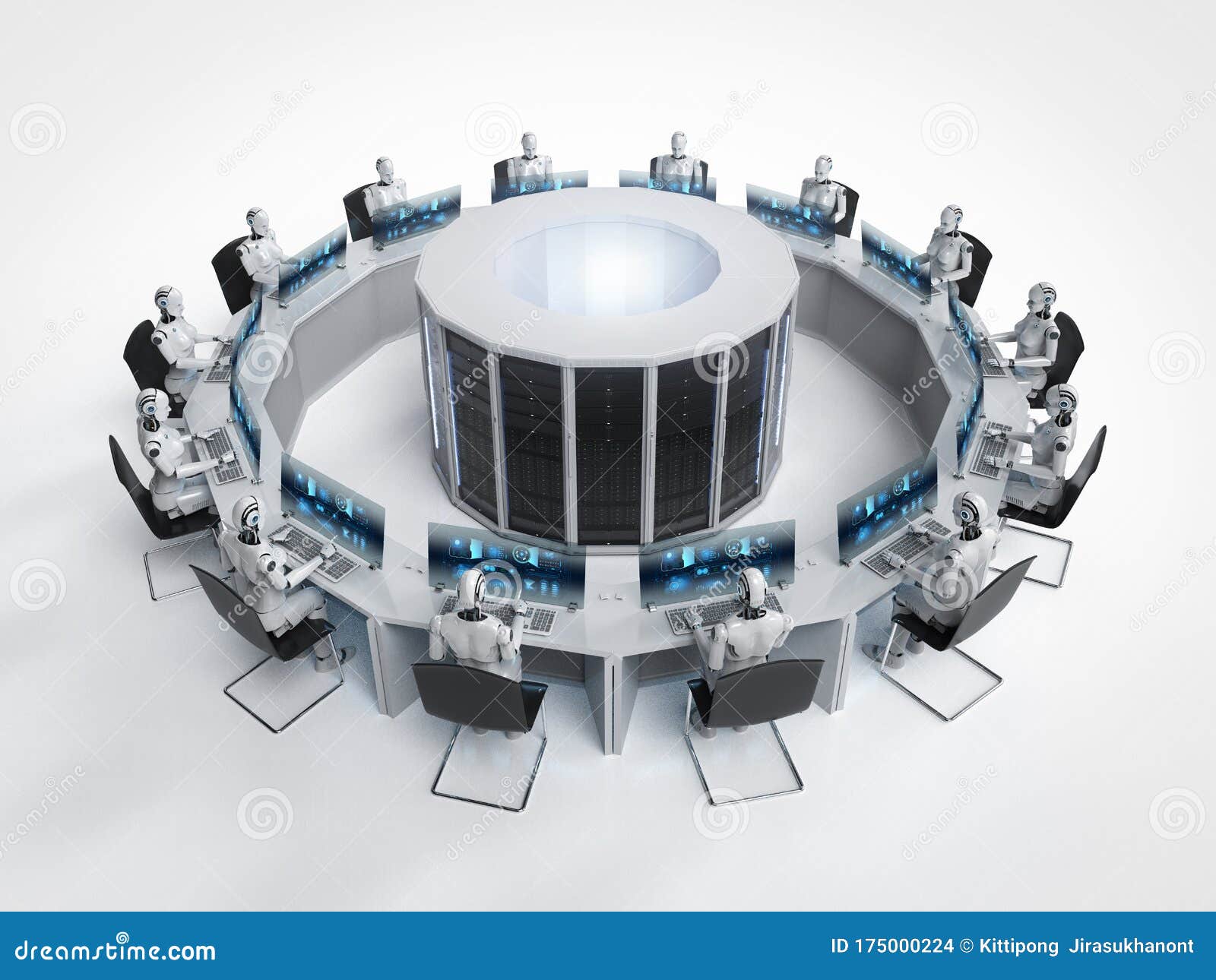 Cyborg work on computer stock illustration. Illustration of desk ...