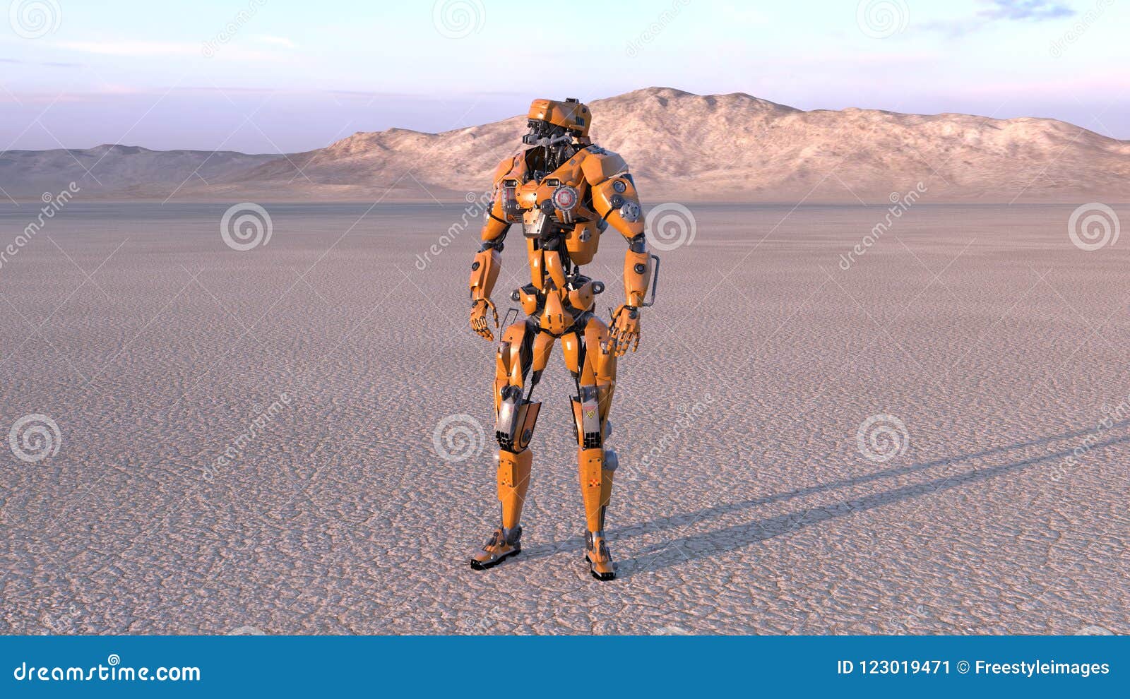 Cyborg Worker With Flying Drone Pointing, Humanoid Robot With ...