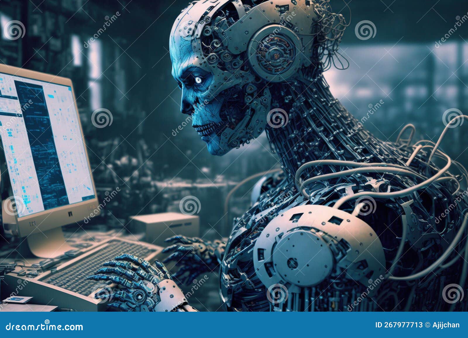 A Cyborg Guarding A Data Centre Server Room. Generative AI Stock ... A Cyborg Guarding A Data Centre Server Room. Generative AI Stock ...