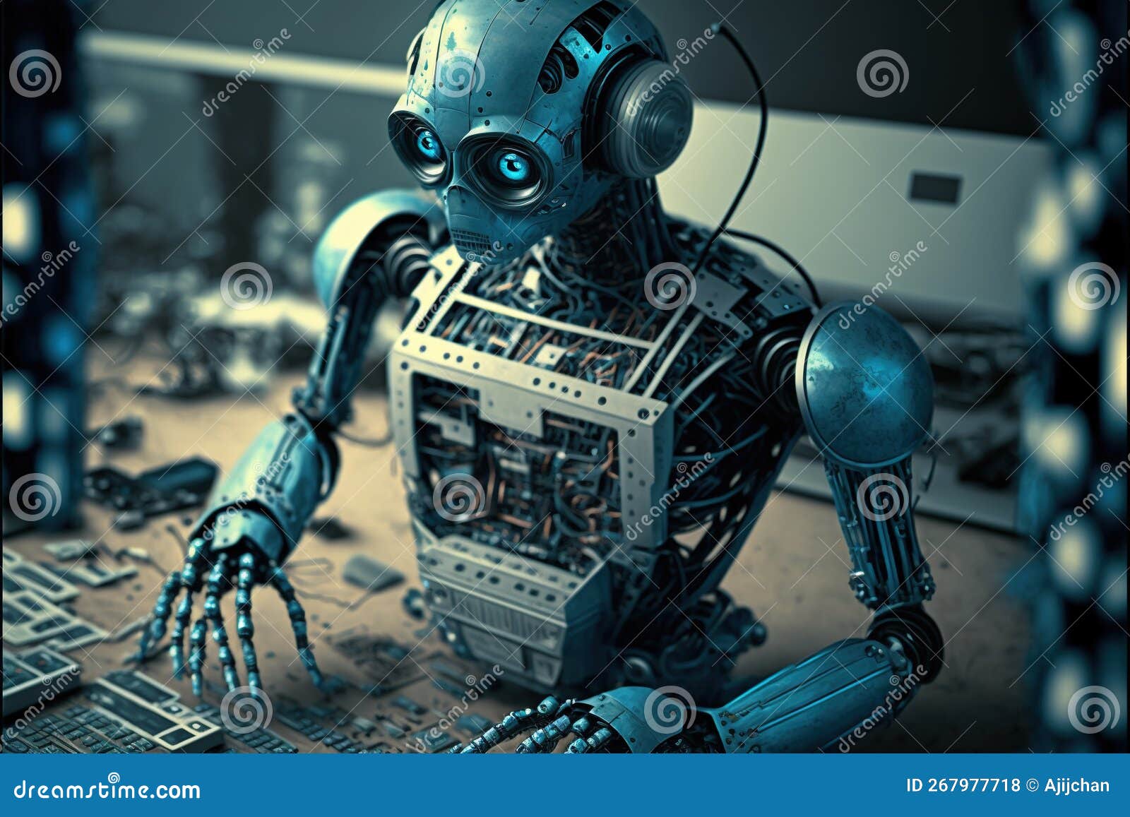 A Cyborg Guarding A Data Centre Server Room. Generative AI Stock ... A Cyborg Guarding A Data Centre Server Room. Generative AI Stock ...