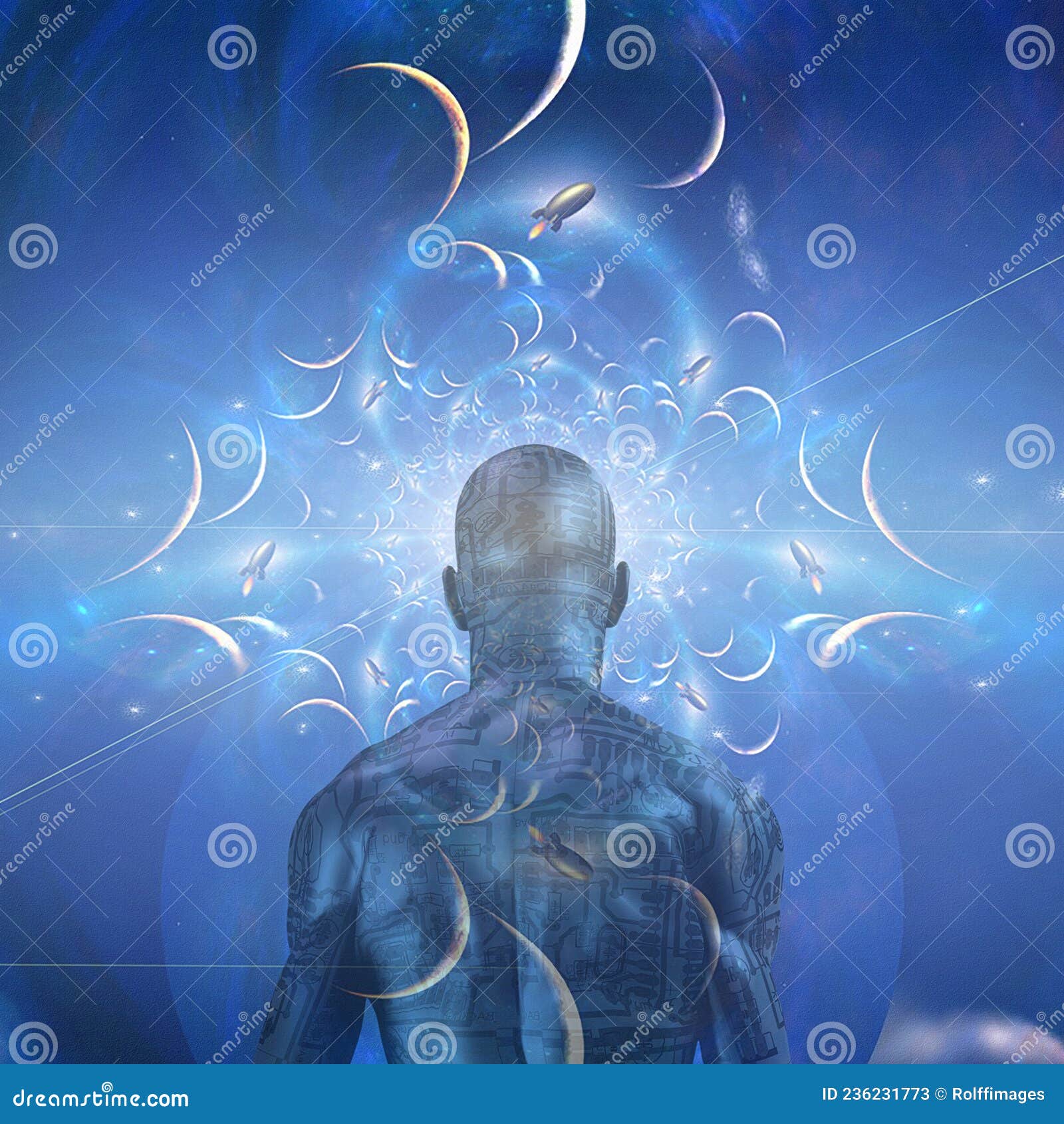 Cyborg before wormhole stock illustration. Illustration of board ...