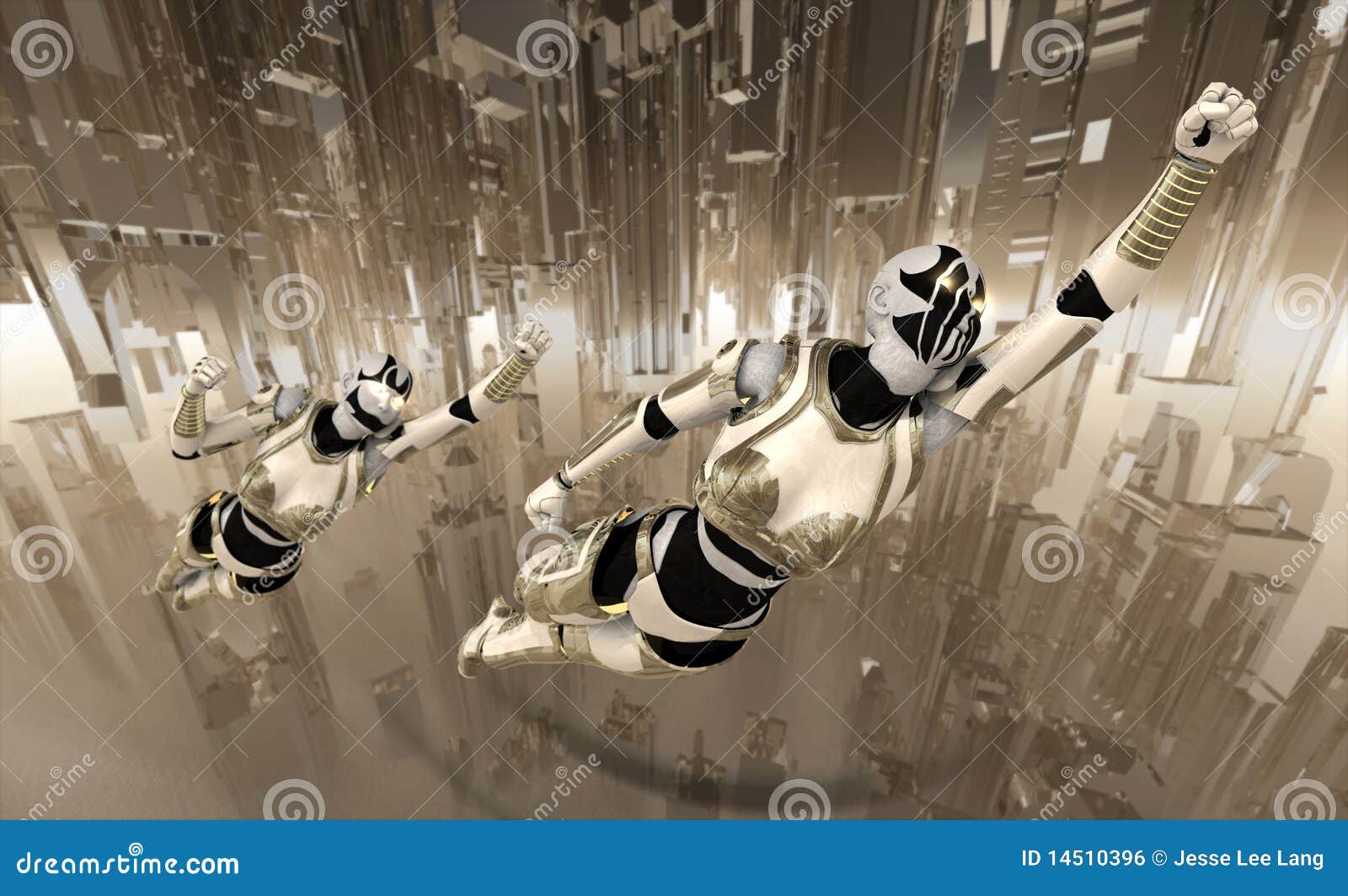 Cyborgs flying stock illustration. Illustration of cyborg - 14510396