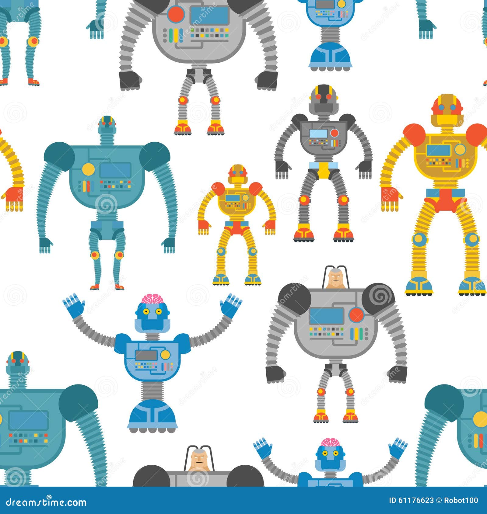 Cyborgs Seamless Pattern. Background of Lovely Colored Robots Stock ...