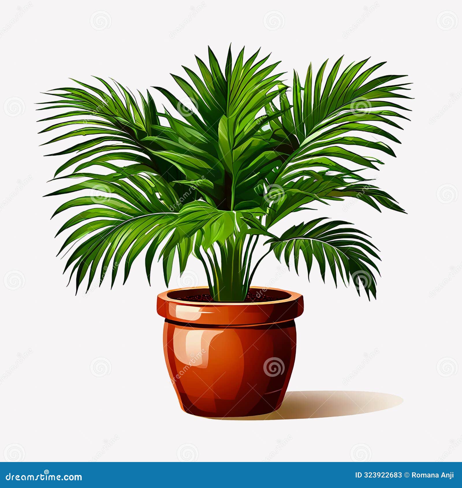 Cycas Plant In Pot Iconic Vector Drawing With Plan Background Plant In ...