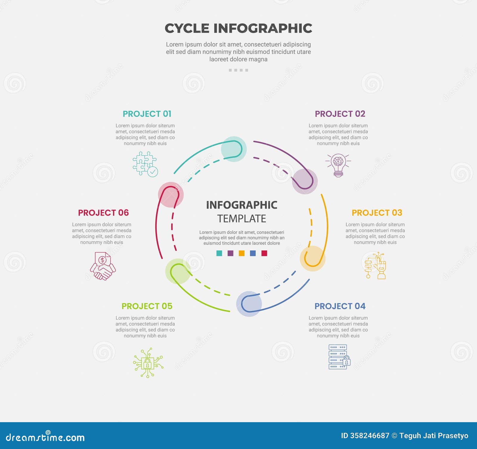 Cycle Base Infographic Outline Style With 6 Point Template With Round ...