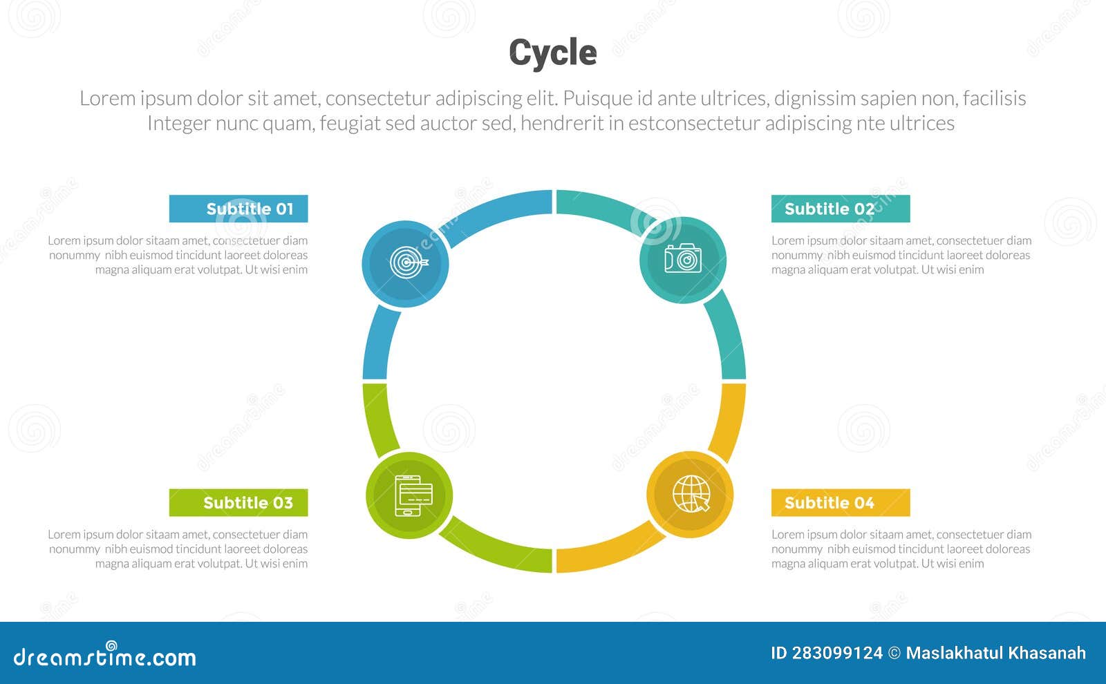 Cycle or Cycles Stage Infographics Template Diagram with Circular Small ...