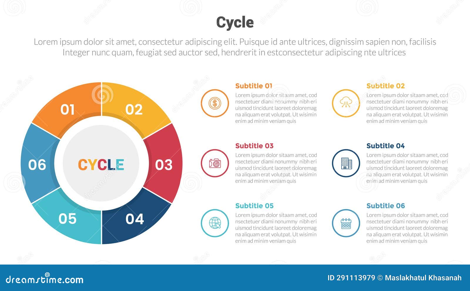 Cycle or Cycles Stage Infographics Template Diagram with Pie Chart ...