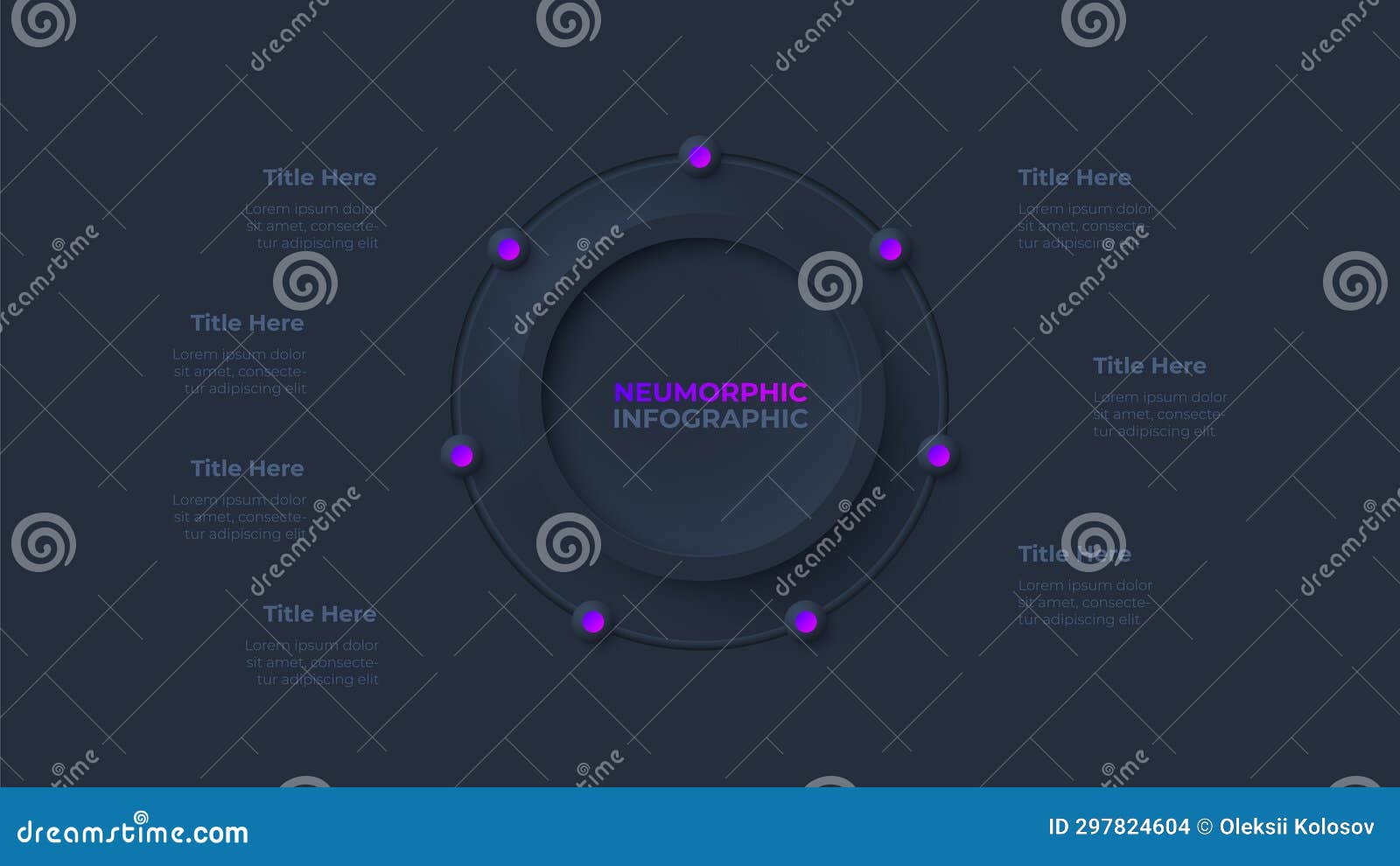 Cycle Diagram with 7 Options or Steps. Dark Infographic Neumorphism ...