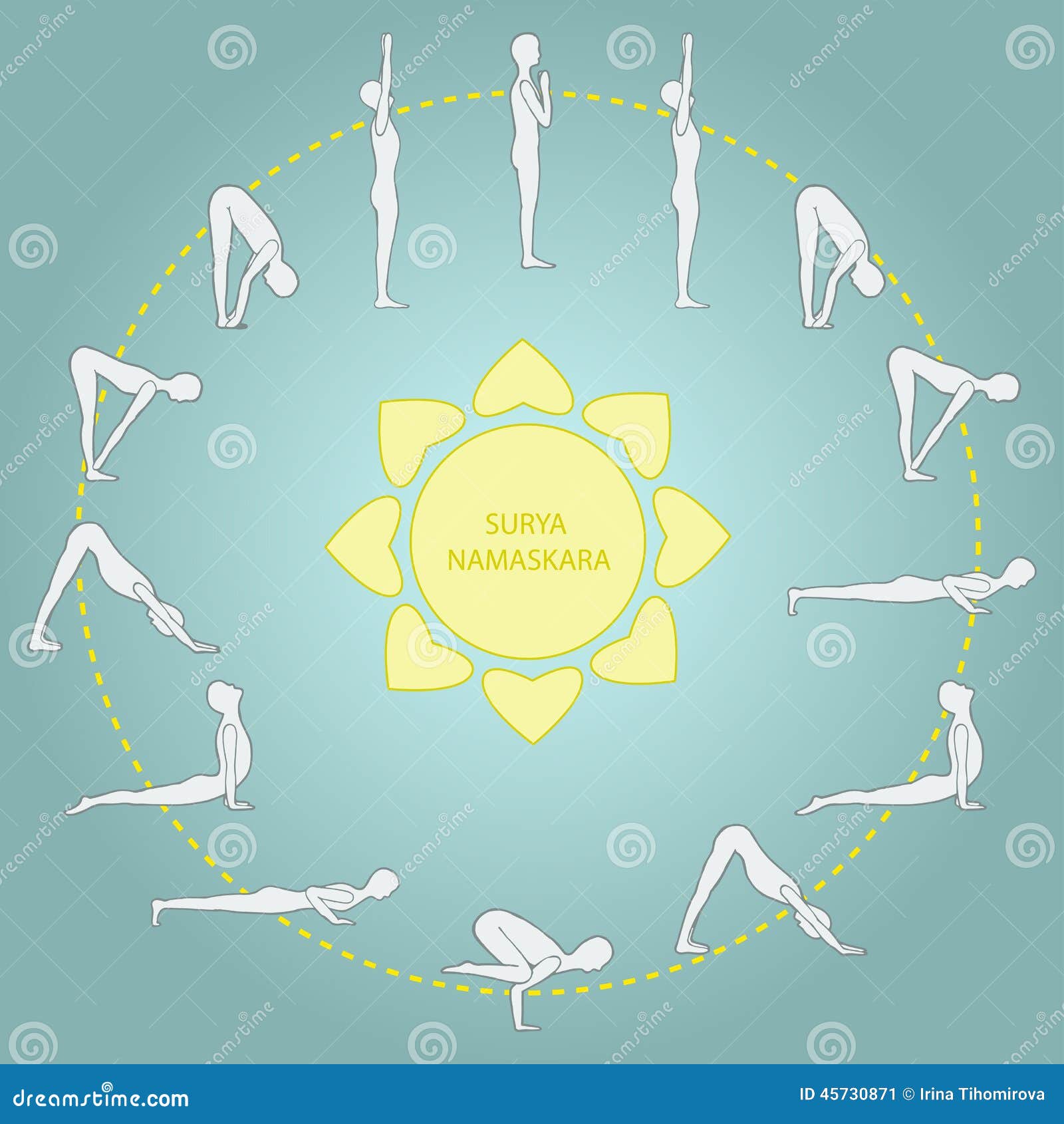 Cycle Exercise in Yoga Sun Salutation. Asanas. Â€ Stock Vector ...