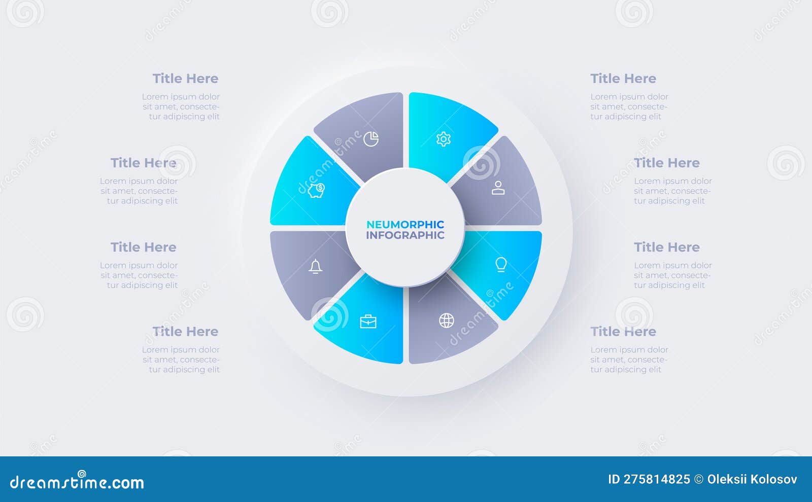 Cycle Neumorphic Diagram Divided into 8 Sectors. Infographic Design ...
