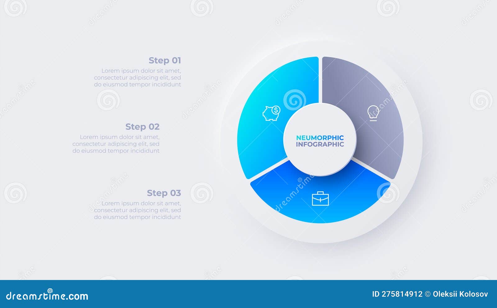 Cycle Neumorphic Diagram Divided Into 3 Sectors. Infographic Design ...