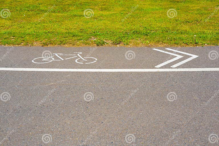 Cycle Path in the Park with Direction Indication Stock Photo - Image of ...