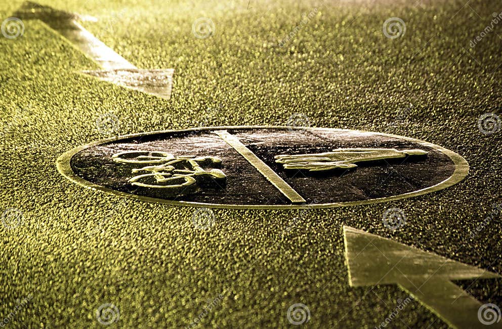 Cycle Path Pedestrian Sign in the Evening Stock Image - Image of biking ...