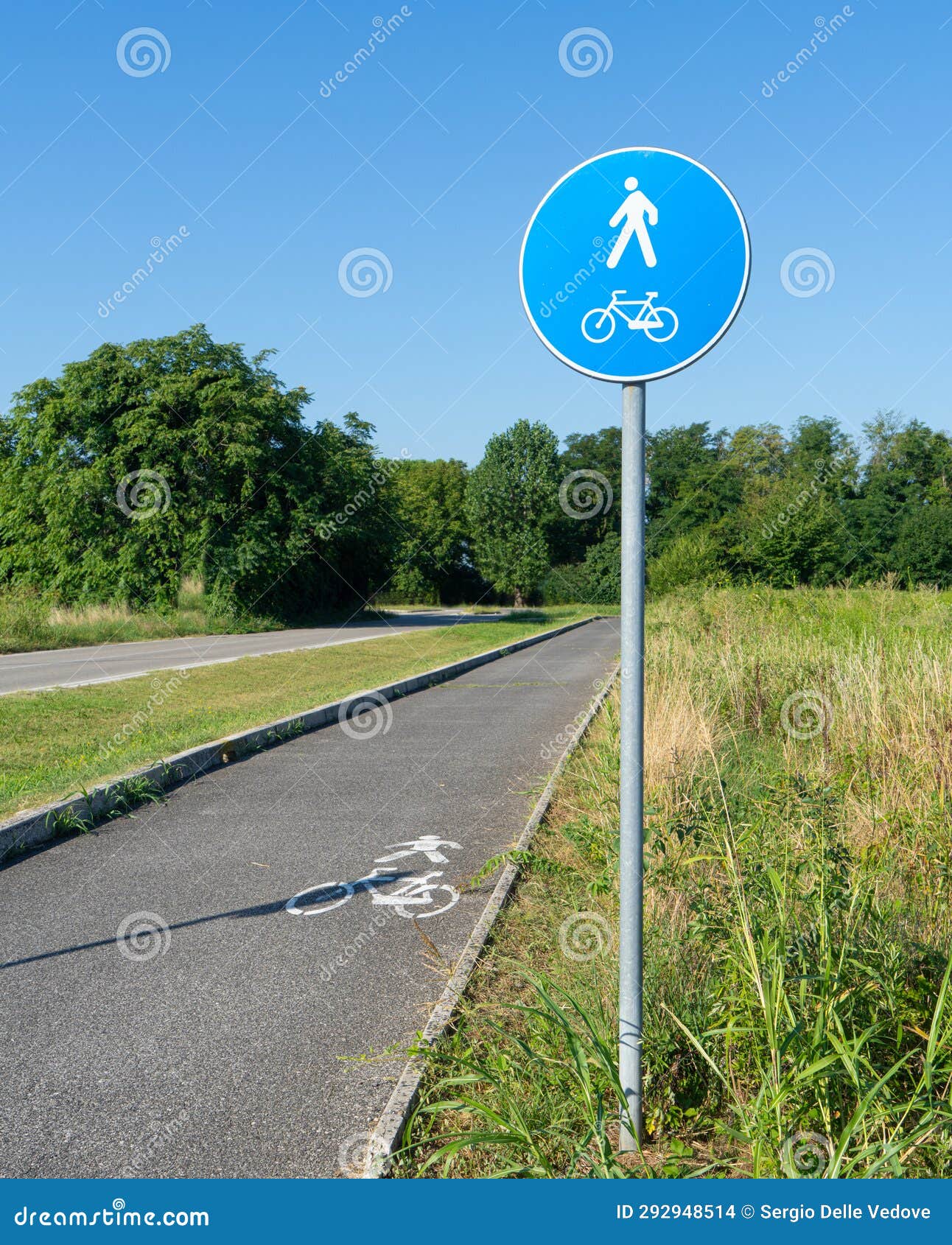 The Cycle and Pedestrian Path Road Sign Stock Photo - Image of ...