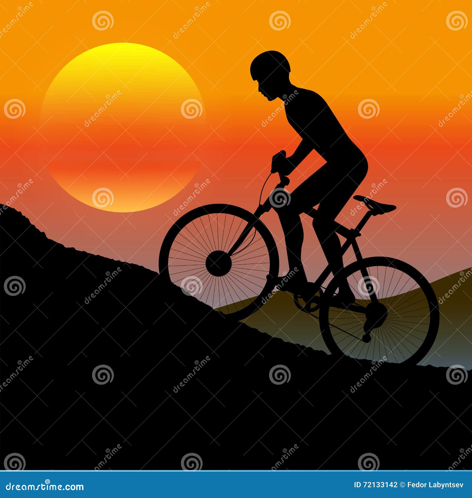 Cycle Races in Mountains Silhouette at Sunset a Sun Stock Vector ...