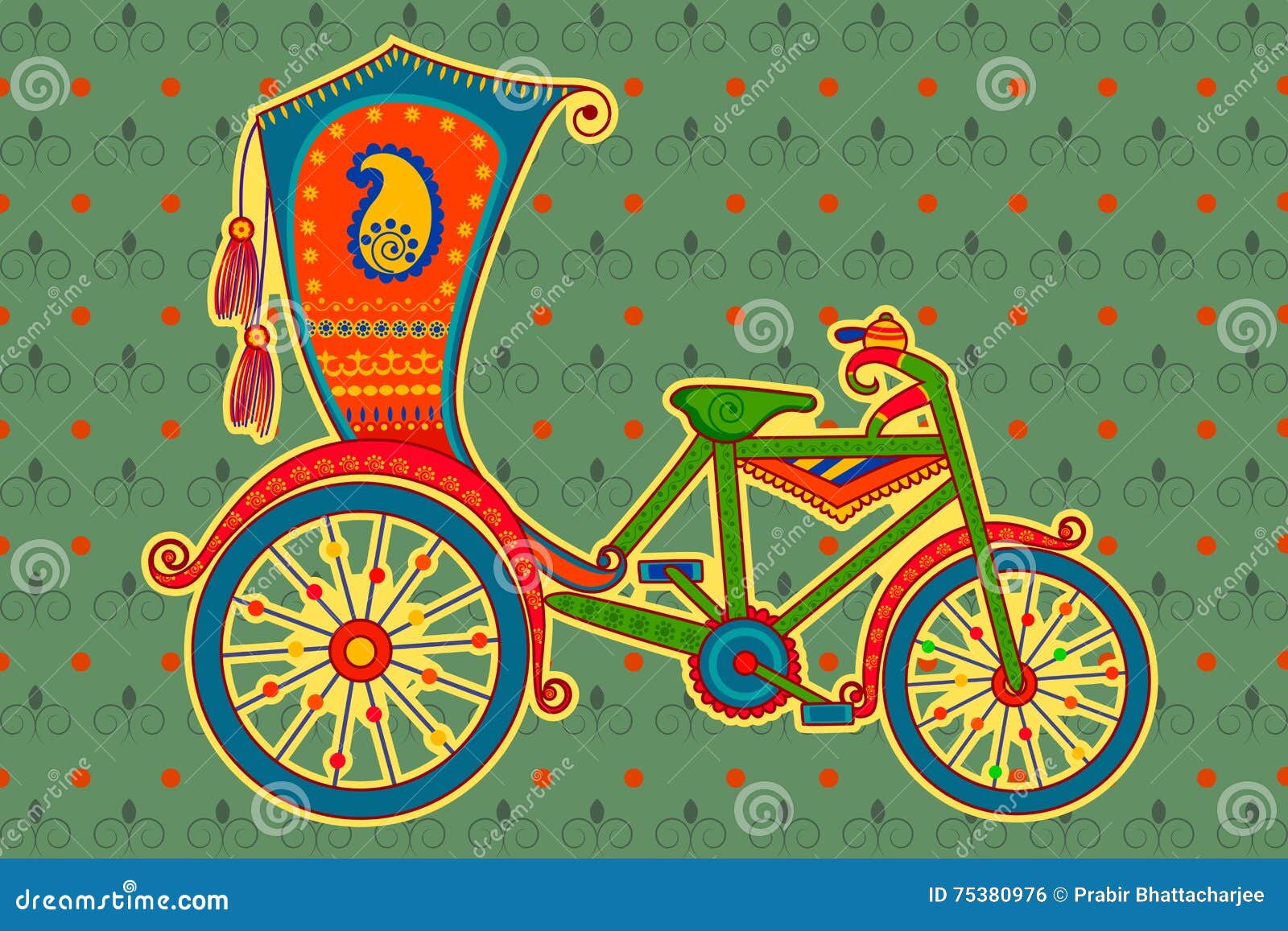 Cycle Rickshaw in Indian Art Style Stock Vector - Illustration of ride ...