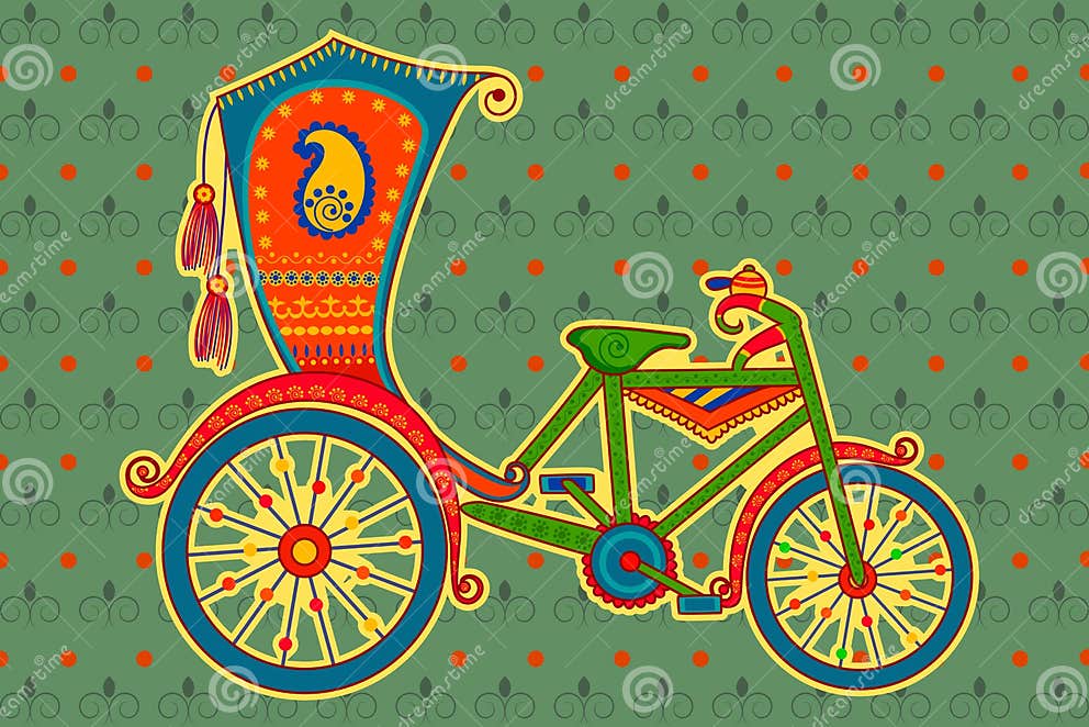 Cycle Rickshaw in Indian Art Style Stock Vector - Illustration of ride ...