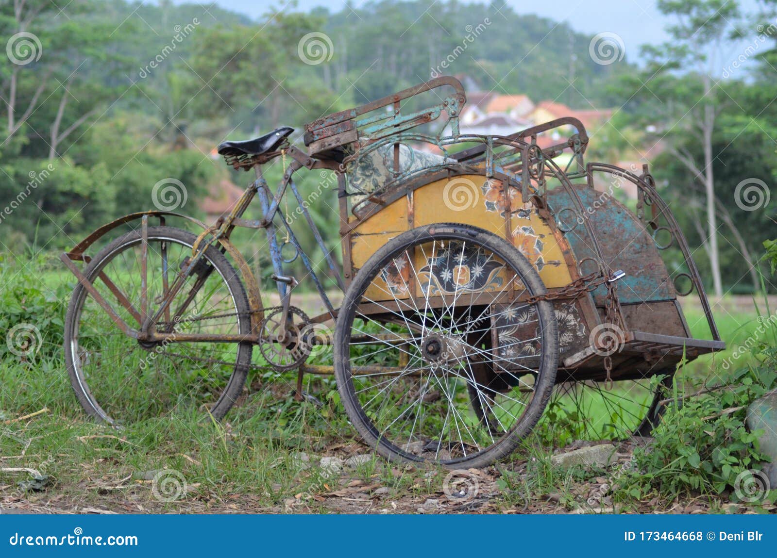 Cycle Rickshaw Parked at Side of Road Stock Photo - Image of street ...