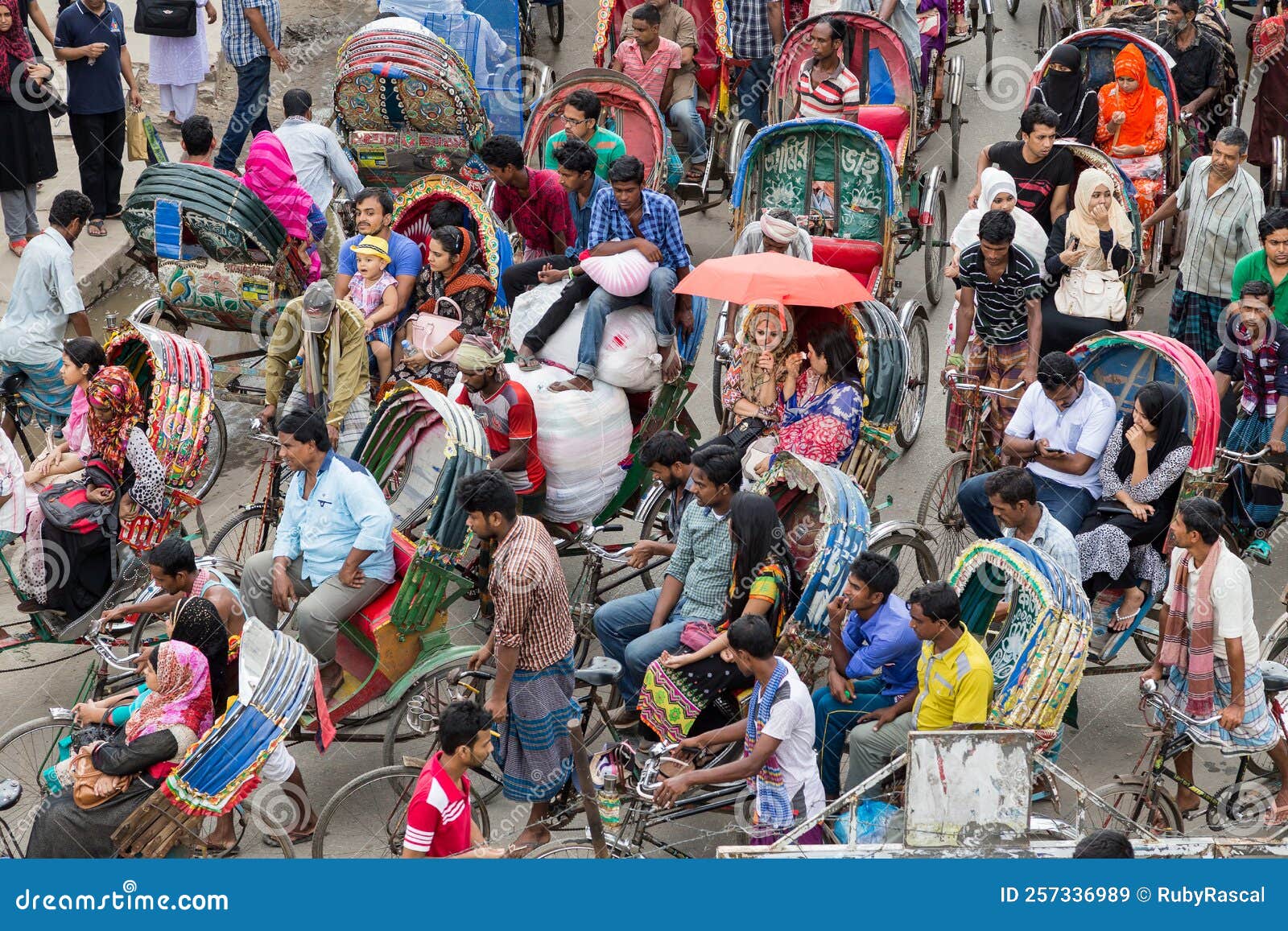 Dhaka, Bangladesh - June 24, 2016: Locals Stuck in a Cycle Rickshaw ...