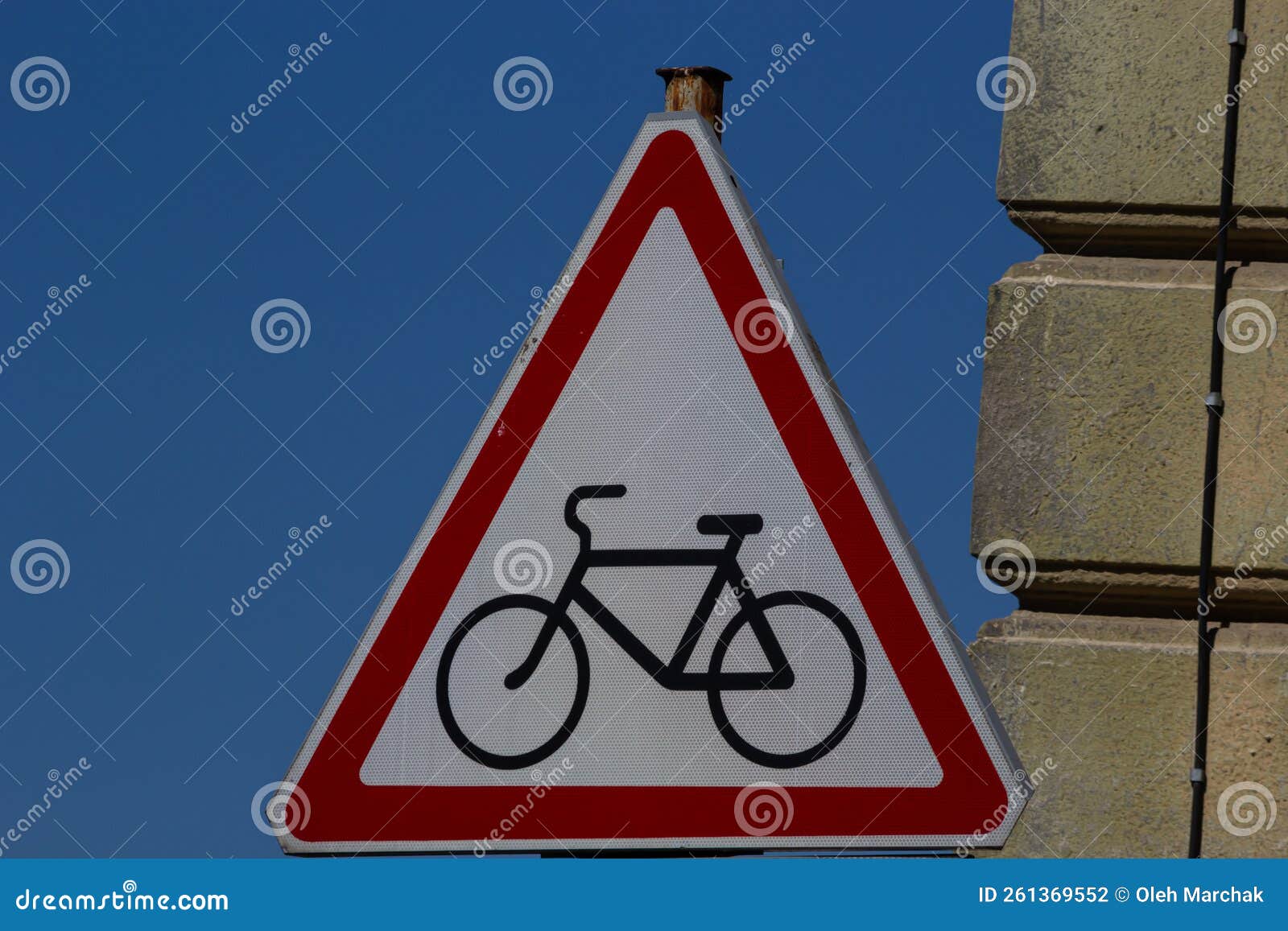Cycle Route Ahead Warning Sign with a Blue Sky Stock Photo - Image of ...