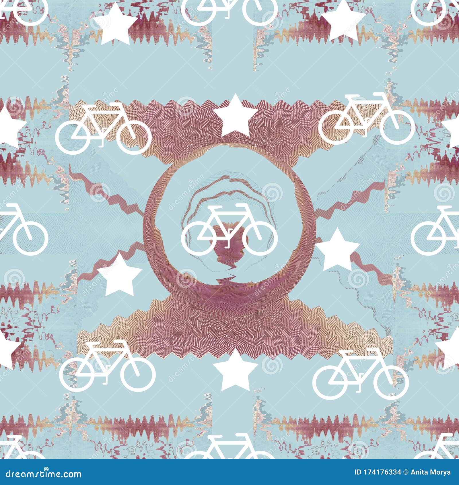 Cycle and Star Shaped Seamless Pattern Stock Illustration ...