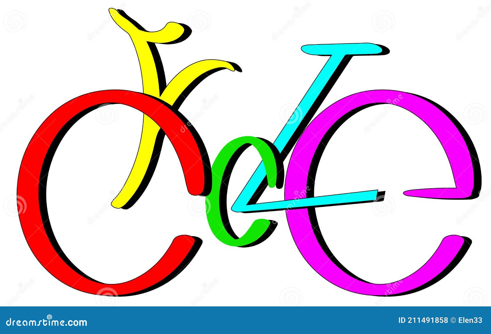 Cycle Text Lettering Bysicle Shape Stock Vector - Illustration of ...