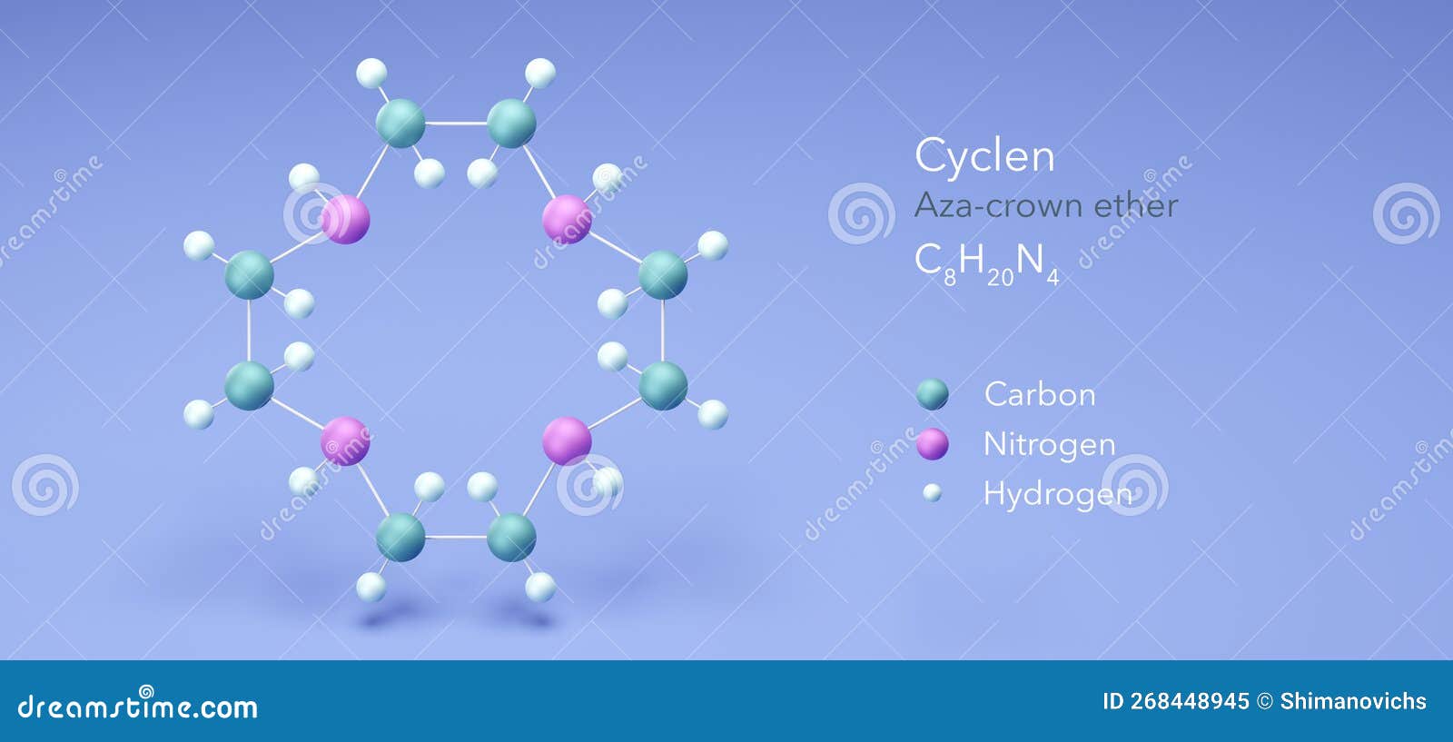 Cyclen, Molecular Structures, 1,4,7,10-tetraazacyclododecane, 3d Model ...
