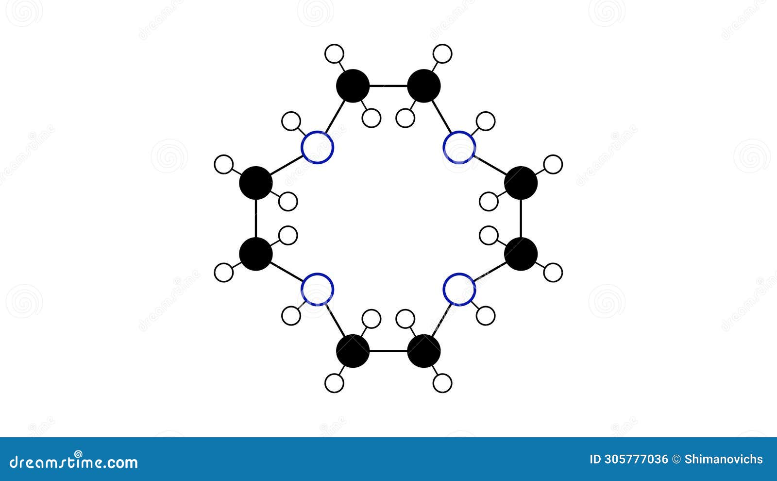 Cyclen Molecular Structure, Aza-crown Ether, Ball And Stick 3d Model ...