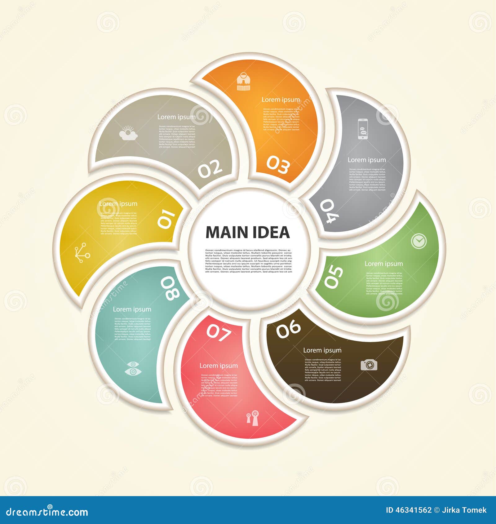 Cyclic Diagram with Eight Steps and Icons. Stock Vector - Illustration ...