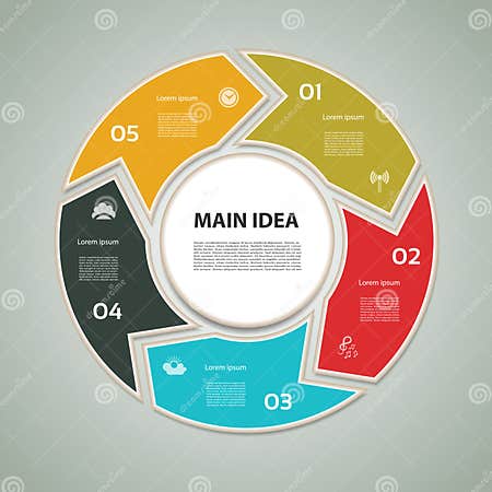 Cyclic Diagram with Five Steps and Icons. Stock Vector - Illustration ...