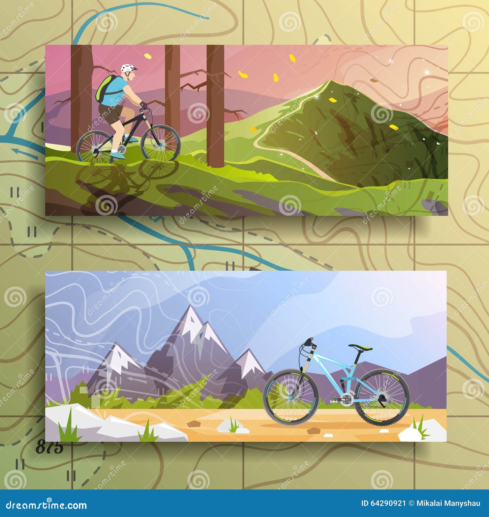 Cycling banners set. stock vector. Illustration of helmet - 64290921