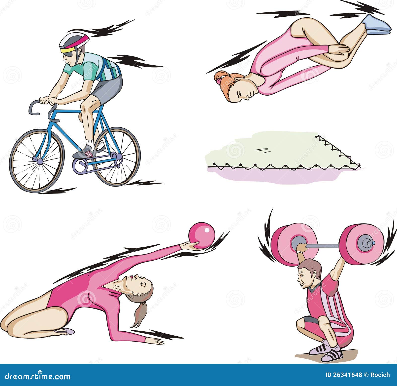 Cycling, Gymnastics, Trampoline and Weightlifting Stock Vector ...