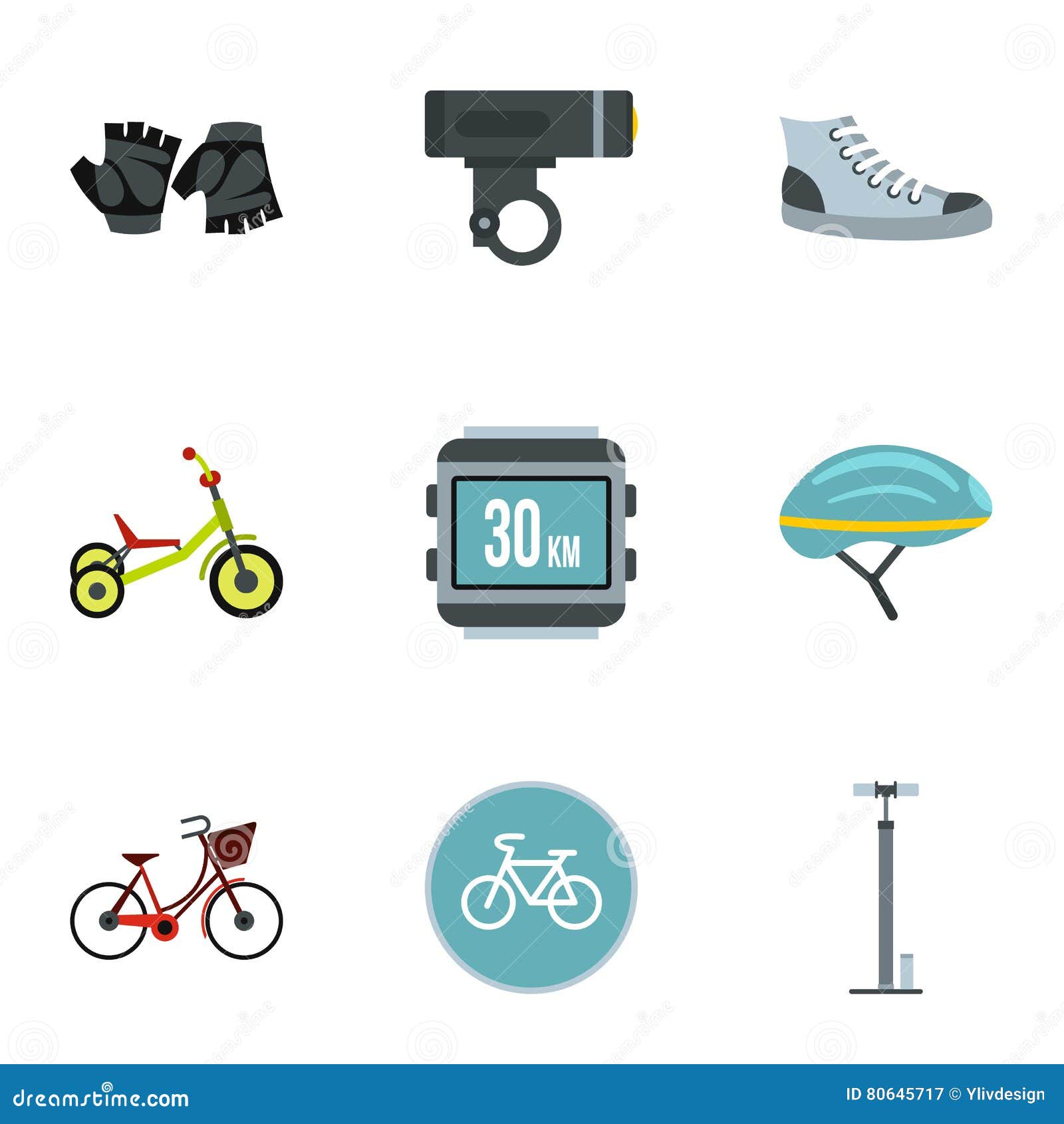 Cycling Icons Set, Flat Style Stock Vector - Illustration of journey ...