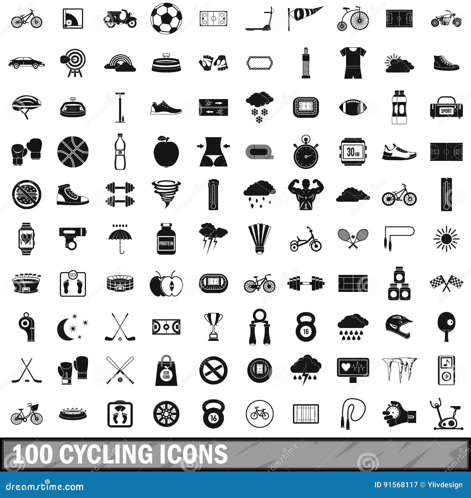 100 Cycling Icons Set, Simple Style Stock Vector - Illustration of ...