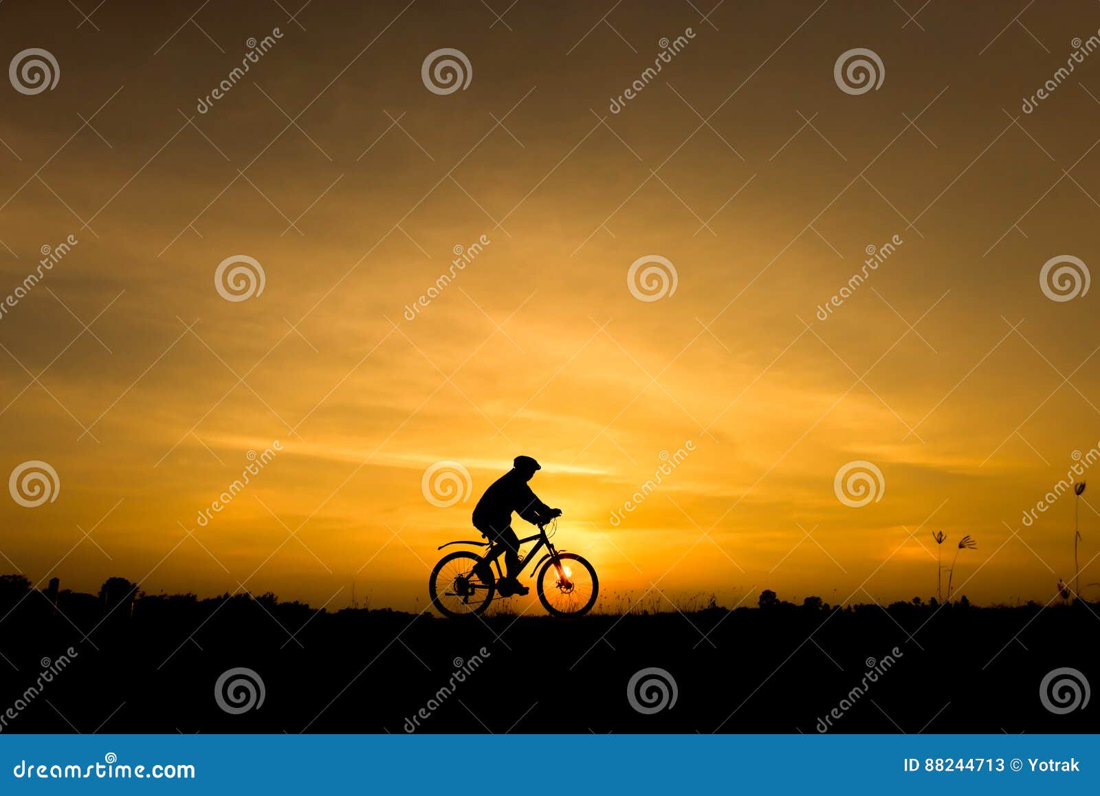 Cycling on Sunset Background Stock Image - Image of cycling, adventure ...