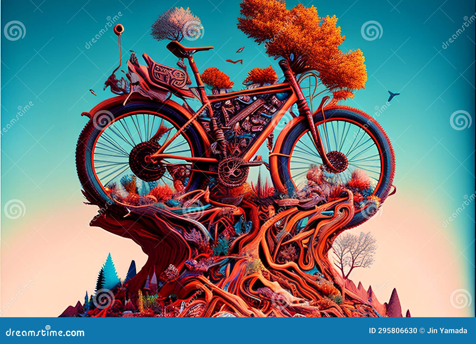 Cyclist in Abstract Landscape. 3D Illustration. High Resolution Stock ...