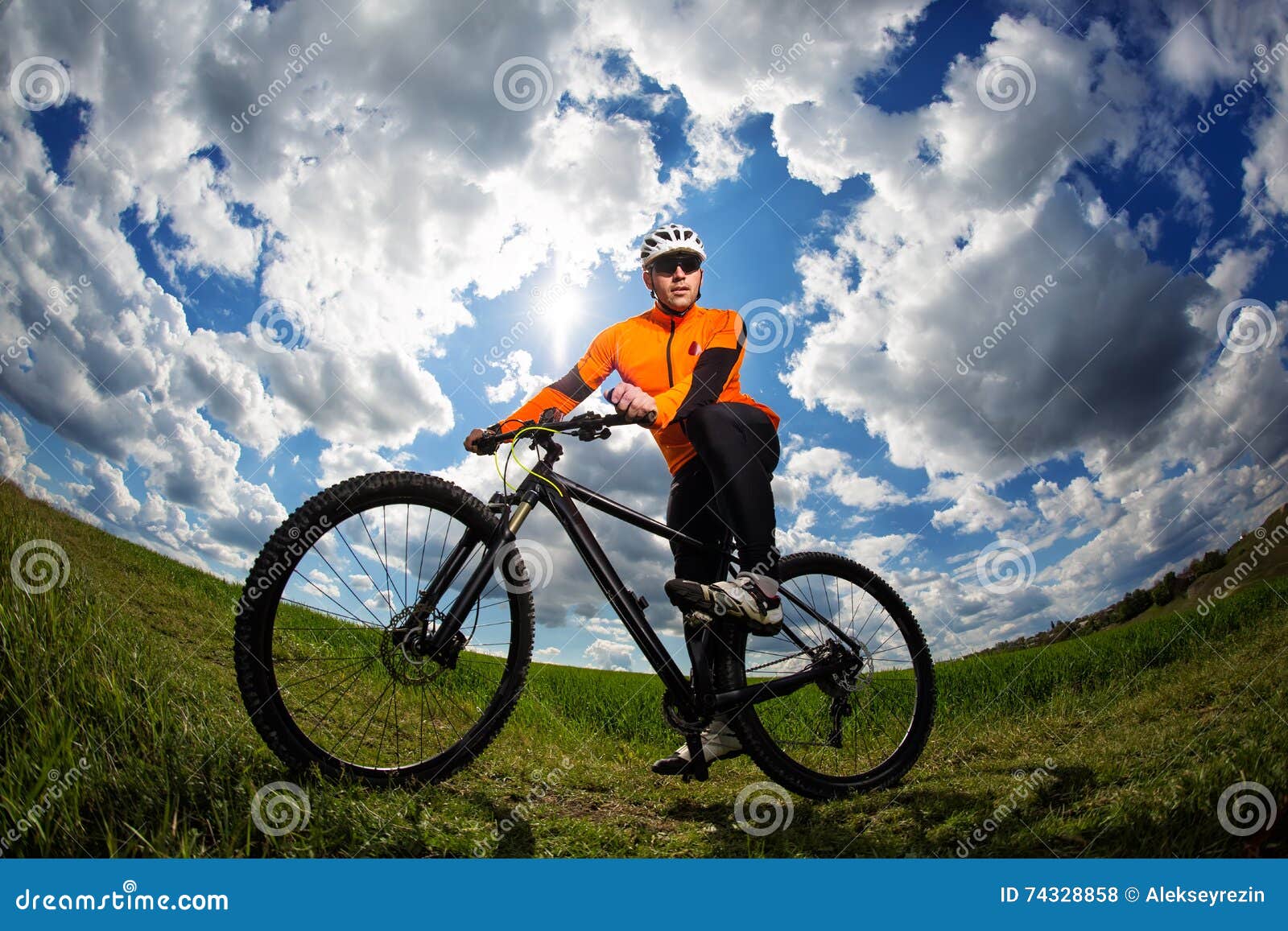 Cyclist on the Beautiful Meadow Trail Stock Photo - Image of bicyclist ...