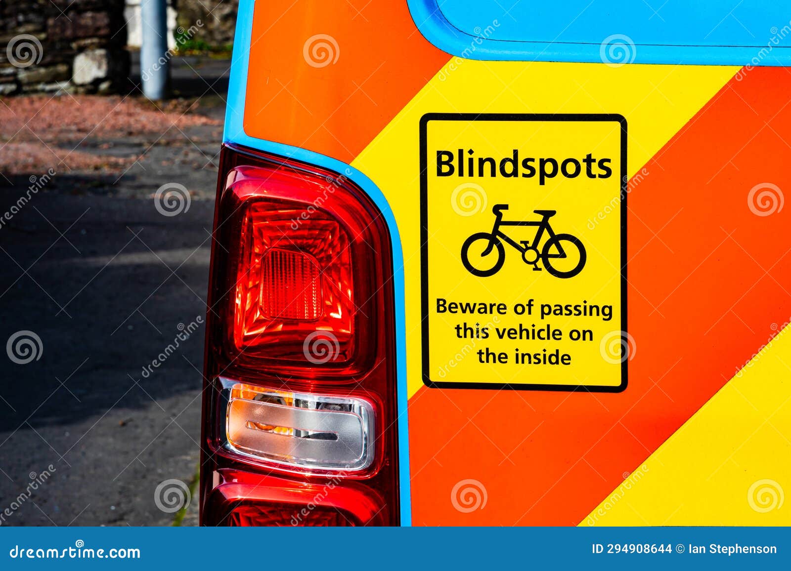 Cyclist Blindspot Warning Sign, Stuck on the Back of a Blue Van ...