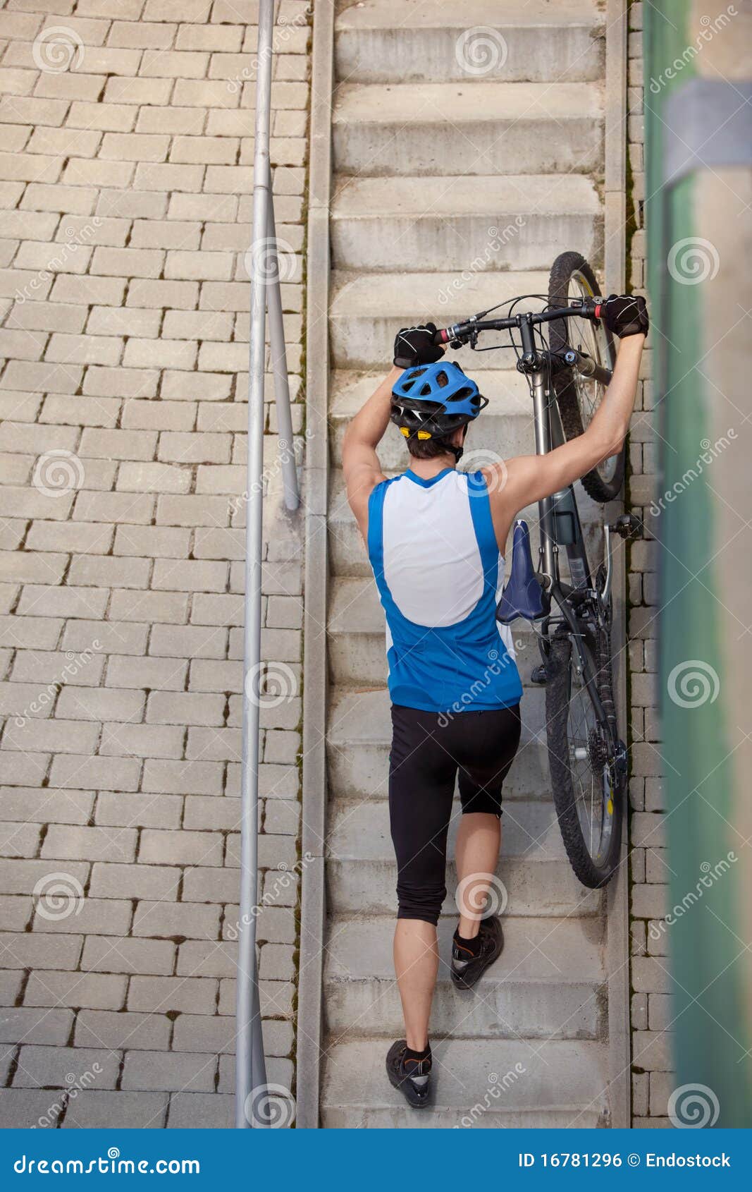 Cyclist Coming Up the Steps with Bicycle Stock Photo - Image of ...