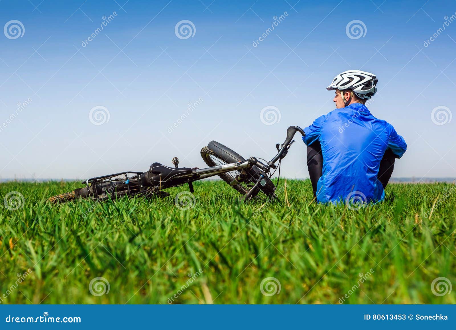 Cyclist Have a Rest with Bike on Spring Day Stock Image - Image of ...
