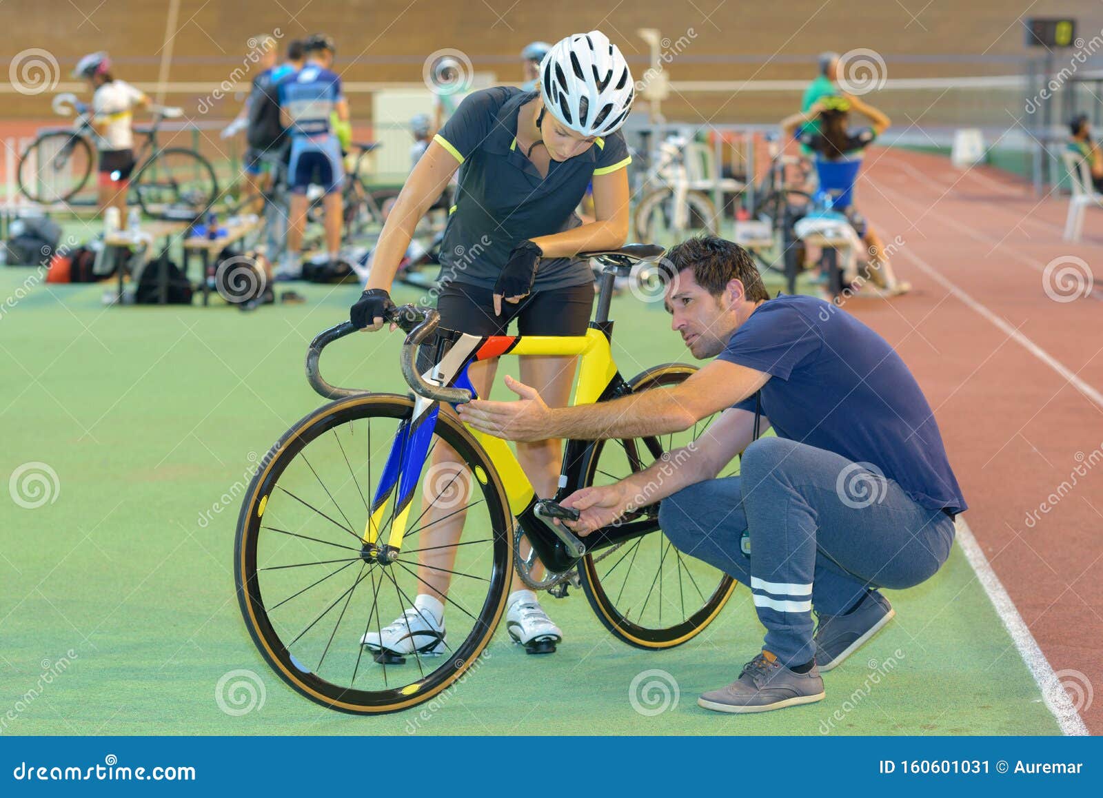 Cyclist and Instructor Looking at Bicycle Stock Image - Image of frame ...