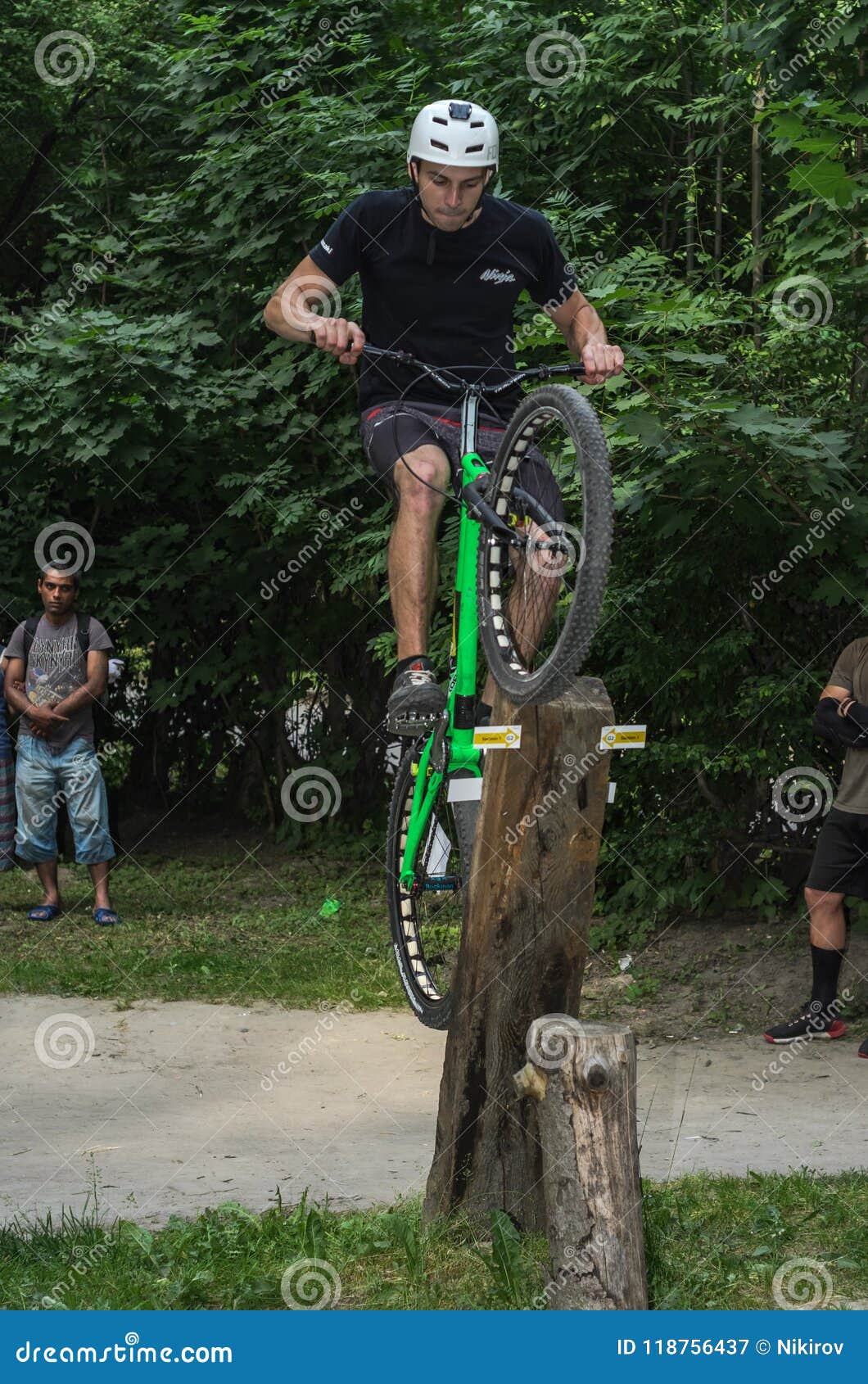 LVIV, UKRAINE - JUNE 2018: a Cyclist Performs Tricks on a Bicycle Trial ...