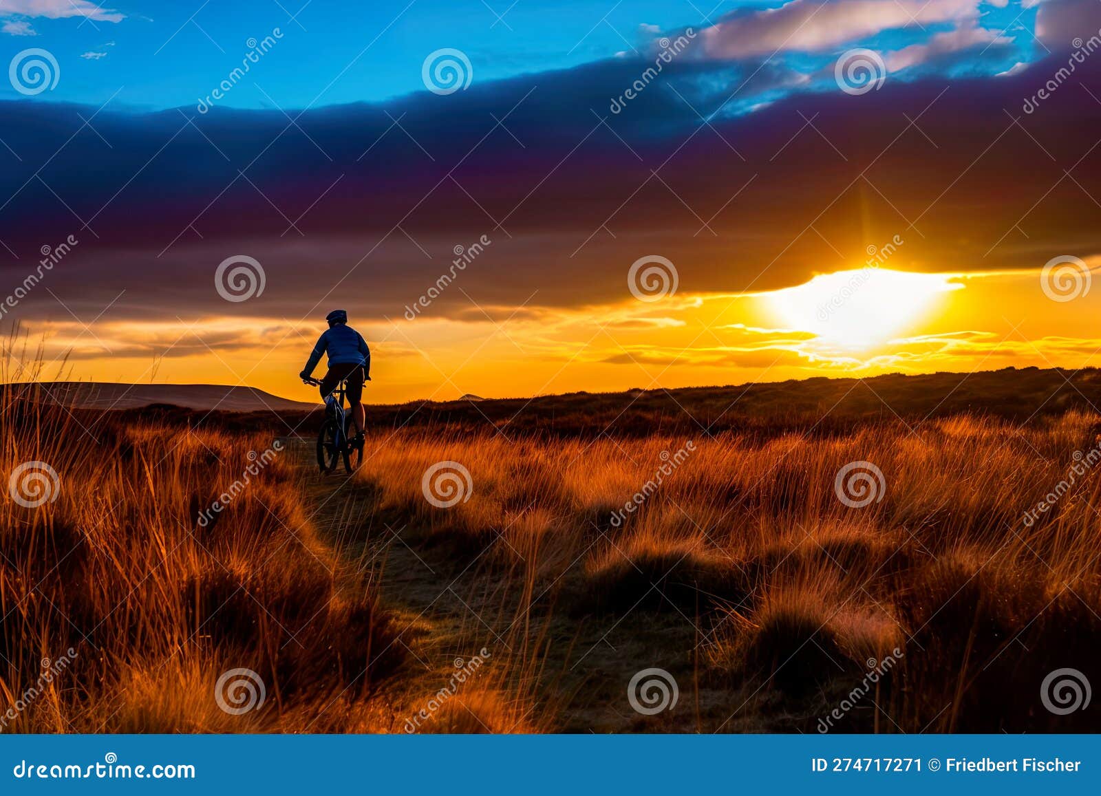 Cyclist Riding Bicycle at Sunset in Fields, AI Generative Stock ...