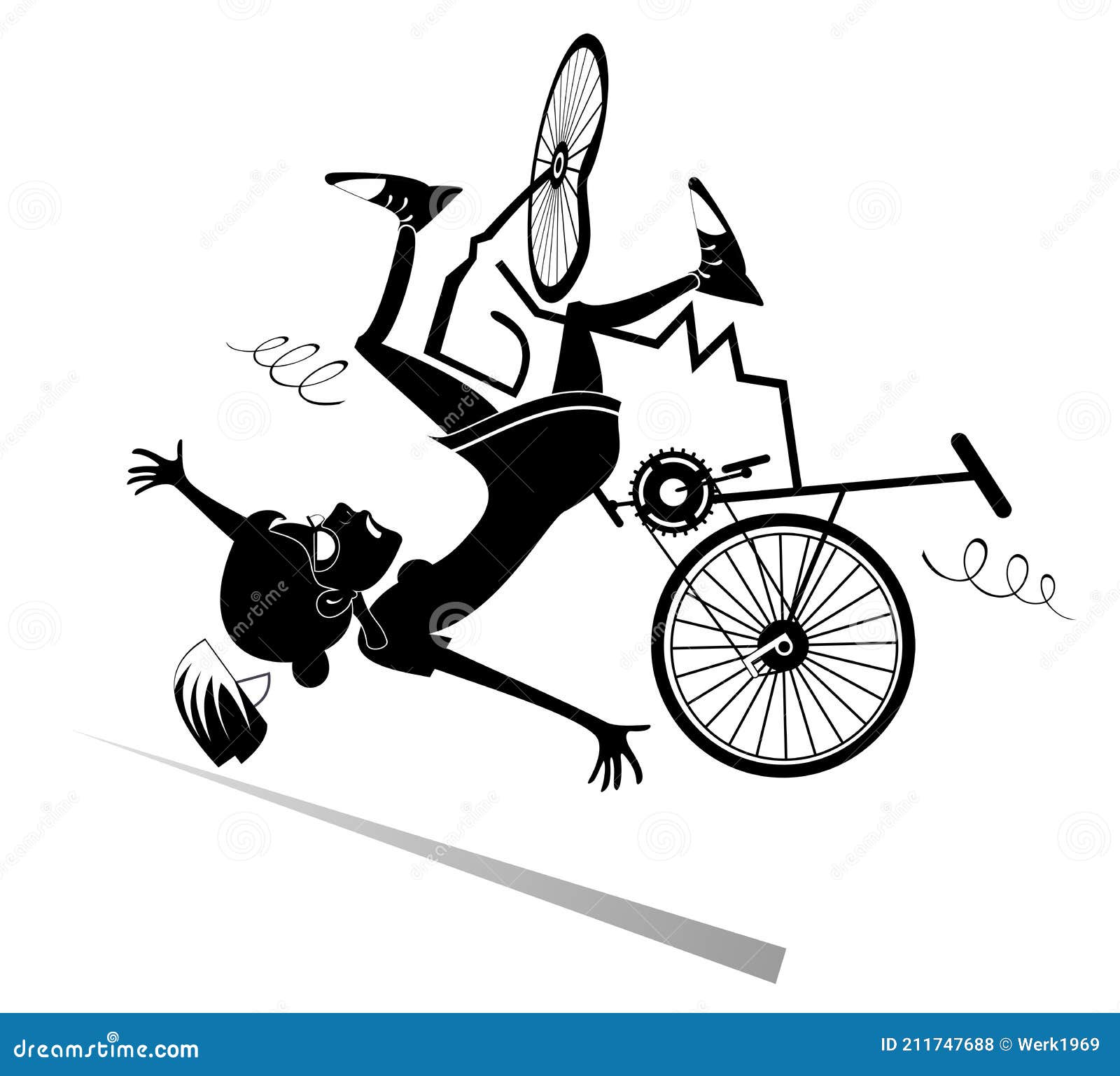 Cyclist Woman Falling Down from the Bicycle Illustration. Stock Vector ...